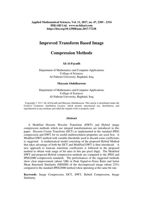 pdf improved transform based image compression methods