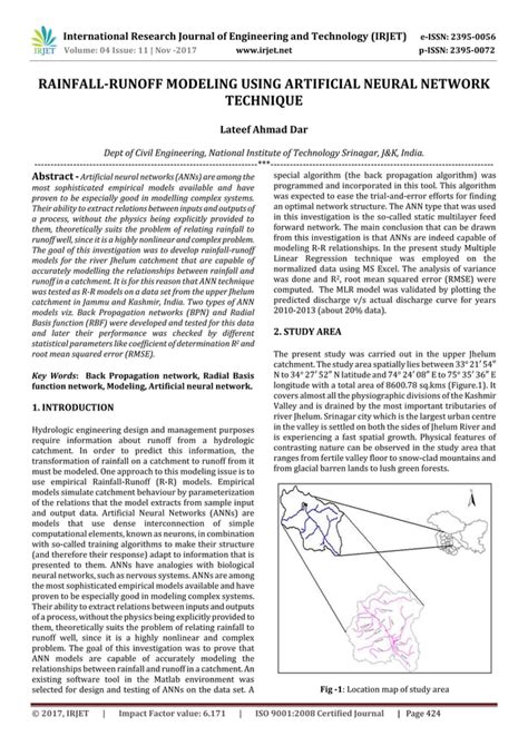 rainfall runoff modeling using artificial neural network technique pdf
