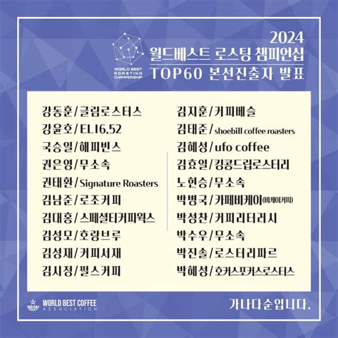 2024 Wolrd Best Roasting Top60 본선진출자를 발표합니다 월드 베스트 커피