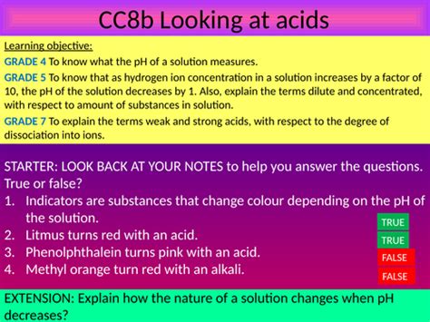 Gcse Edexcel Science 9 1 Chemistry Cc8b Looking At Acids Teaching Resources