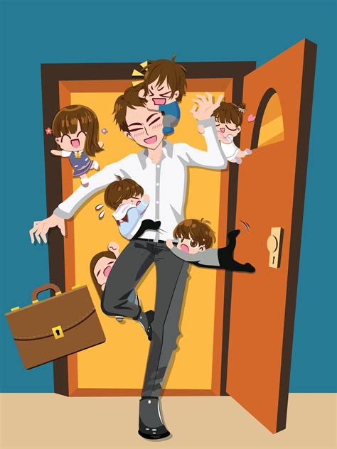 Happy Fathers Day Dad Came Home From Work Vector Illustration 11992051