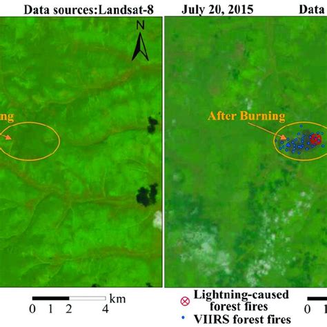 Comparison Of True Color Images Before And After Lightning Caused Download Scientific Diagram