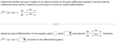 solved determine whether the given relation is an implicit