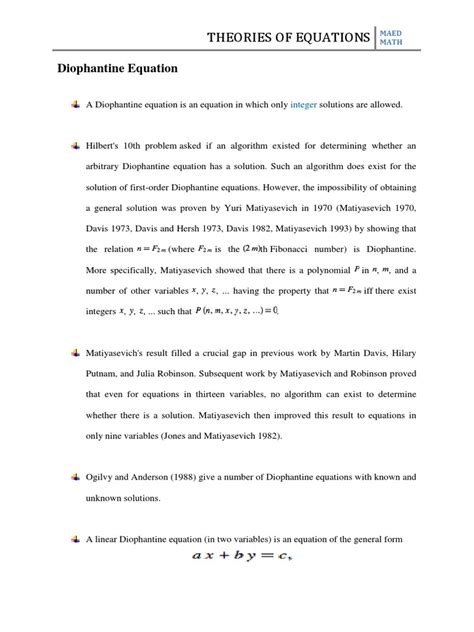 Diophantine Equation Pdf Equations Number Theory