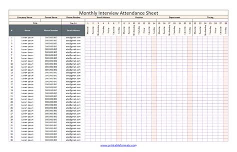 06 Free Interview Attendance Sheet Templates Printable Formats