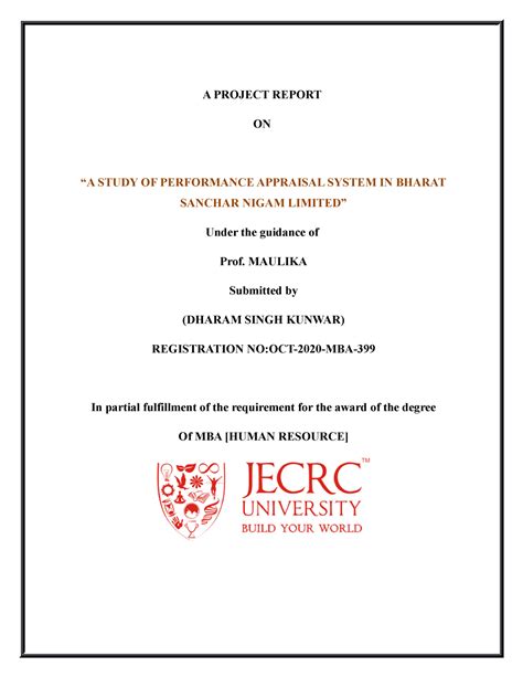 Project Report On Performance Appraisal A PROJECT REPORT ON A STUDY OF PERFORMANCE APPRAISAL