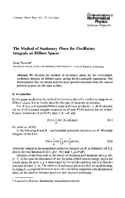 Pdf The Method Of Stationary Phase For Oscillatory Integrals On