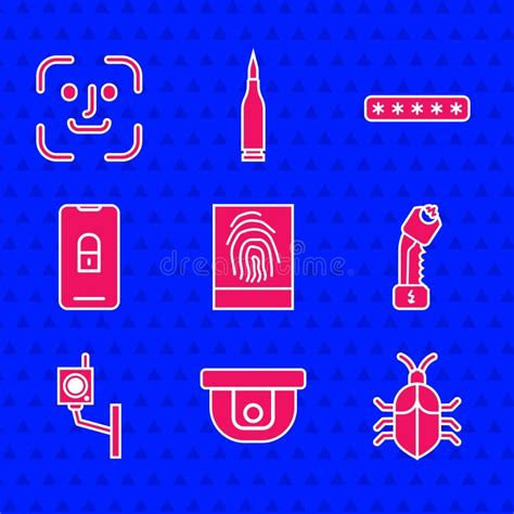 Set Fingerprint Motion Sensor System Bug Concept Police Electric