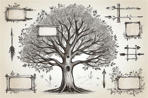 Premium Photo Sketch Of Tree With Arrows And Frames For Your Design Premium Photo Sketch Of Tree With Arrows And Frames For Your Design