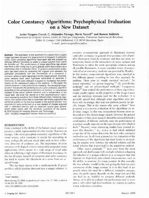 Pdf Color Constancy Algorithms Psychophysical Evaluation On A New Dataset