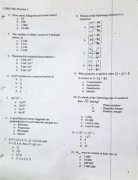 Solution 1 Practice Csec Mathematics Multiple Choice Questions And