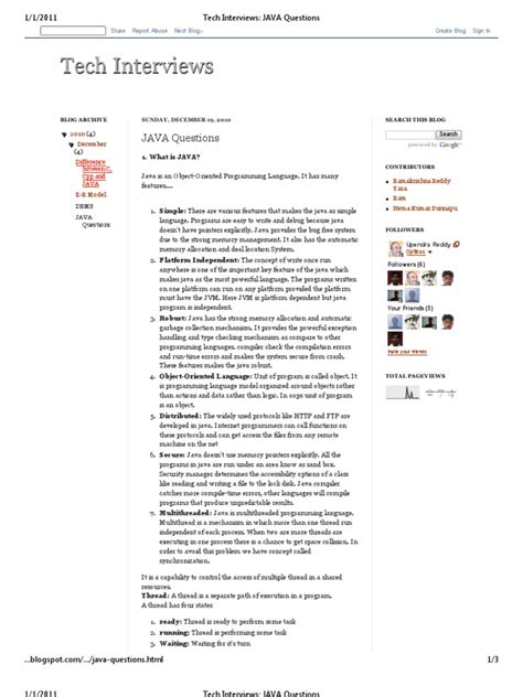 112011 Tech Interviews Java Questions Pdf Inheritance Object Oriented Programming