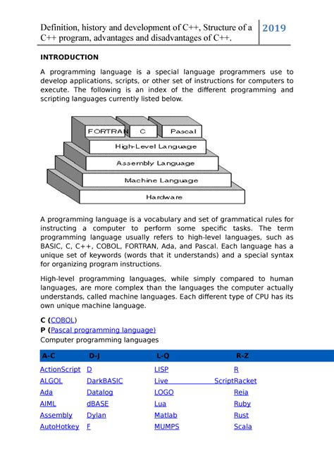 Csc 221 Definition History And Development C Program Advantages
