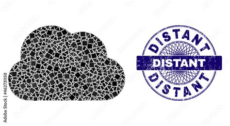 Geometric Collage Cloud And Distant Dirty Stamp Seal Blue Stamp