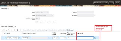How Can We Default The Account Of The Transaction Line In The Create Miscellaneous Transaction