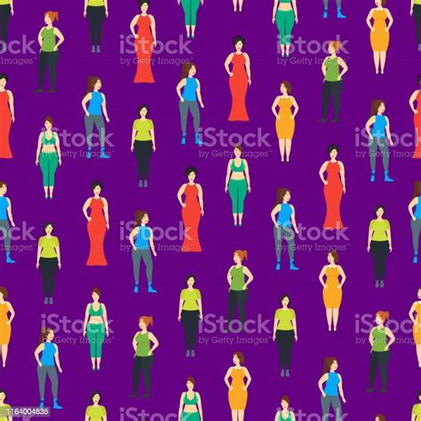 만화 캐릭터 미소 플러스 크기 여자 원활한 패턴 배경입니다 벡터 가득 찬에 대한 스톡 벡터 아트 및 기타 이미지 가득 찬