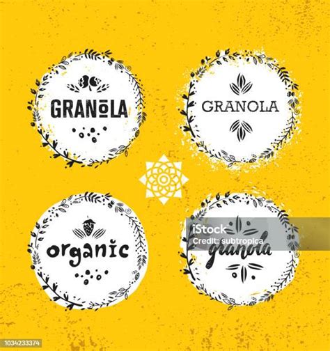 건강 한 채식 간식 그 라 놀라 시리얼 벡터 영양 식품 디자인 요소입니다 유기농 수 제 개념입니다 거친 에코 아침 그런 지 벽 배경 그림 그래놀라에 대한 스톡 벡터 아트 및