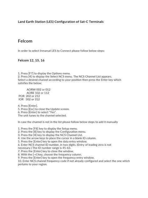 Land Earth Station Les Configuration Of Sat C Terminals Pdf Ascii Computing