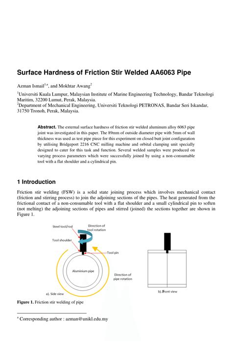 Pdf Surface Hardness Of Friction Stir Welded Aa6063 Pipe
