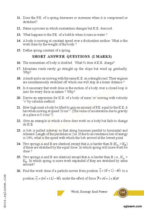 Class Physics Notes For Work Energy And Power PDF Study Material AglaSem