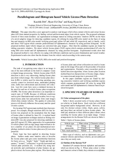 Pdf Parallelogram And Histogram Based Vehicle License Plate Detection