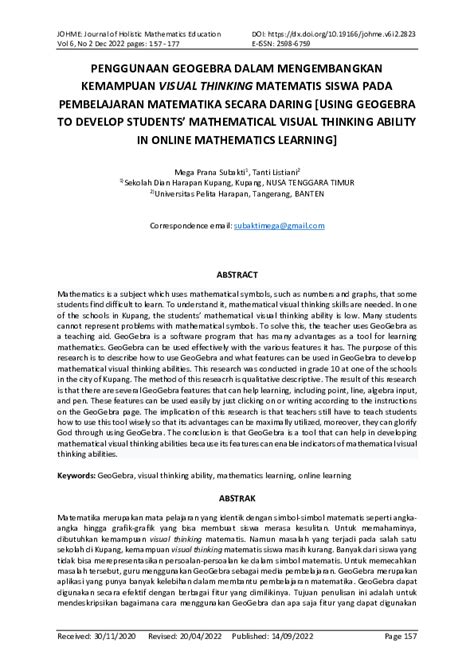 Pdf Penggunaan Geogebra Dalam Mengembangkan Kemampuan Visual Thinking