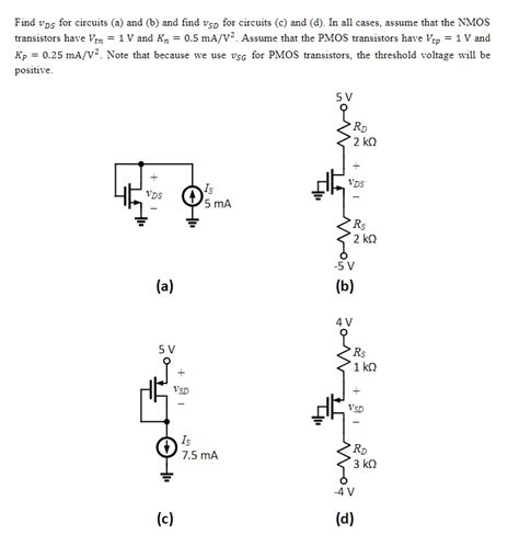 Find VDS For Circuits A And B And Find VSD For Circuits C And D In All Cases Assume