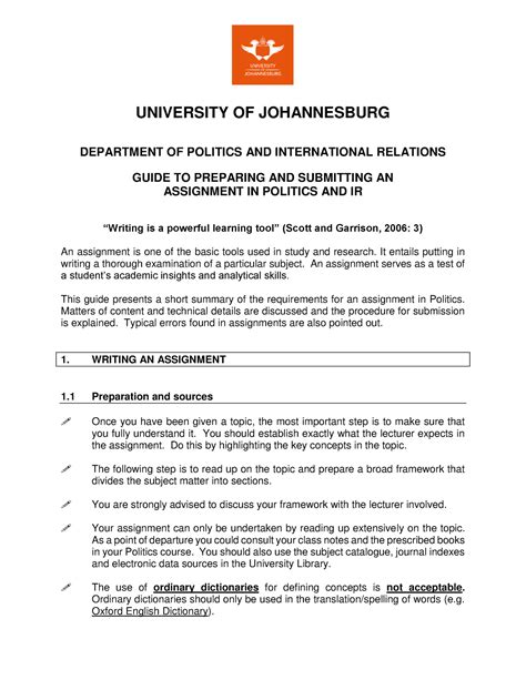 Uj Politics Dept Guide To Preparing And Submitting An Assignment In