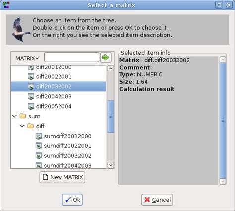 the item selection dialog