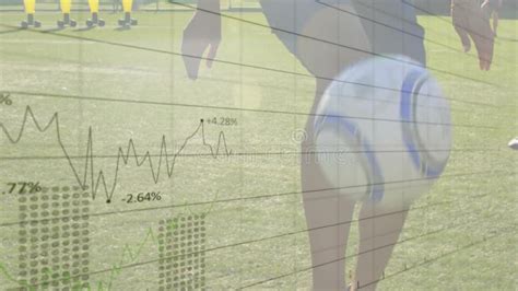 Financial Data And Stock Market Animation Over Soccer Players On Field Stock Footage Video Of