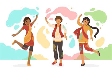 홀리 축제를 축하하는 사람들 무료 벡터