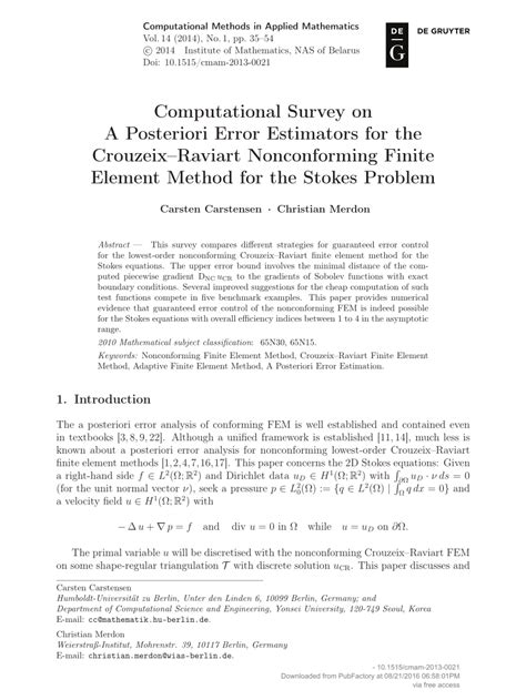 Pdf Computational Survey On A Posteriori Error Estimators For The