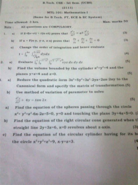 Mathematics I Gndu Btech Cse 2011 Question Paper University Question