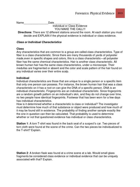 Individual Or Class Evidence Stations Pdf