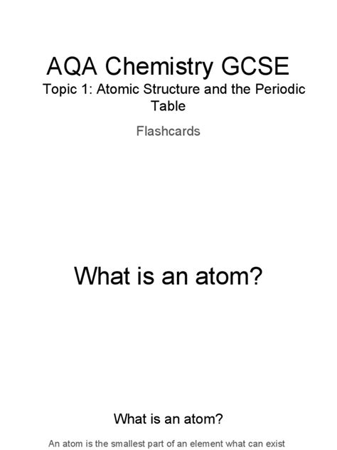 Flashcards Topic 01 Atomic Structure And The Periodic Table Aqa Chemistry Gcse Pdf