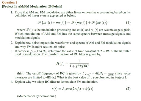 Solved Question 1 Project 1 AM FM Modulation 20 Points Chegg Com
