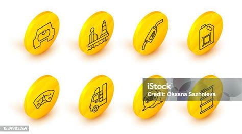 세트 라인 배럴 오일 워드 차량용 가스 탱크 모터 가스 게이지 캐니스터 모터 가솔린 펌프 노즐 오일 플랫폼 바다 및 아이콘 벡터 0명에 대한 스톡 벡터 아트 및 기타 이미지