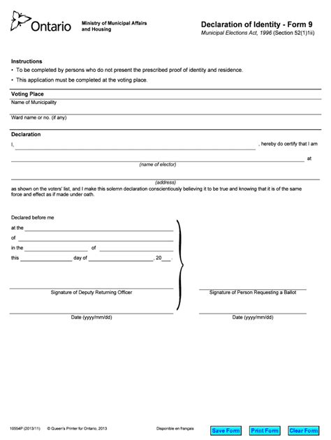 Fillable Online Declaration Of Identity Form 9 Ministry Of Municipal Affairs And Housing