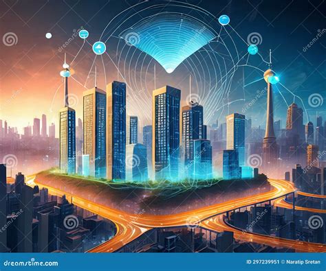 Smart City Concept With Wireless Network Connection Stock Image Image Of Traffic Buildings