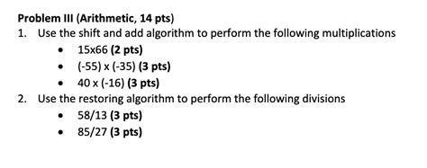 Solved Problem Iii Arithmetic 14 Pts 1 Use The Shift And