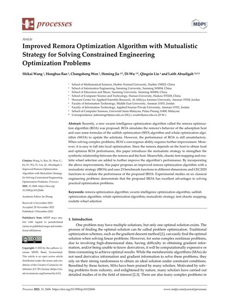 Pdf Improved Remora Optimization Algorithm With Mutualistic Strategy