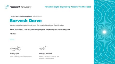 Sarvesh Dorve On Linkedin Fy24 Persistentsystems Javadeveloper Seebeyondriseabove