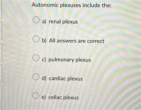 Solved Autonomic Plexuses Include The A ﻿renal Plexusb