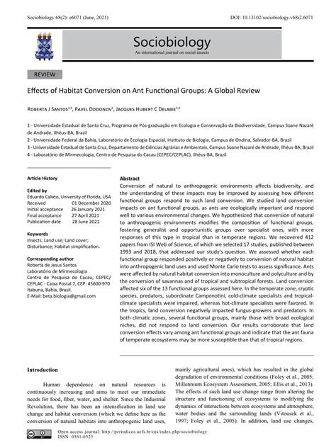 Pdf Effects Of Habitat Conversion On Ant Functional Groups A Global