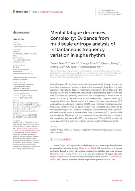Pdf Mental Fatigue Decreases Complexity Evidence From Multiscale Entropy Analysis Of