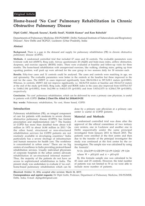 Pdf Home Based No Cost Pulmonary Rehabilitation In Chronic