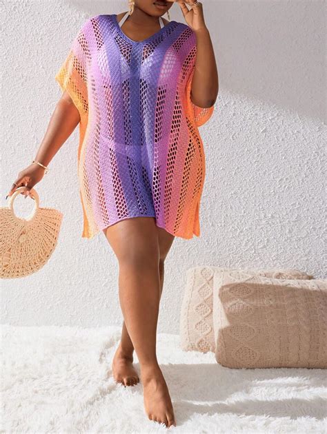 Shein Swim Curve Plus Size Gradient Hollow Out Knit Cover Up Shein Usa