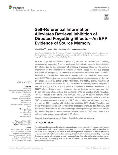 Pdf Self Referential Information Alleviates Retrieval Inhibition Of