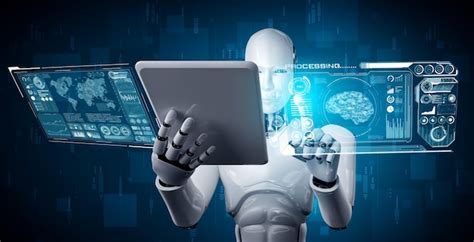 Premium Photo Robot Humanoid Using Tablet Computer For Big Data Analytic