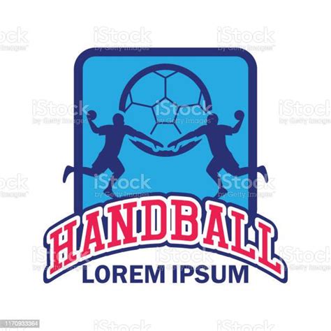 슬로건 태그 라인 벡터 일러스트레이션을 위한 텍스트 공간이 있는 핸드볼 휘장 핸드볼 팀 스포츠에 대한 스톡 벡터 아트 및 기타 이미지 핸드볼 팀 스포츠
